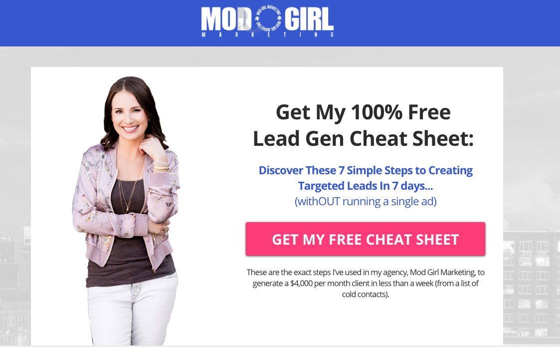 Free Agency Lead Gen Cheat Sheet By Mod Girl Marketing
